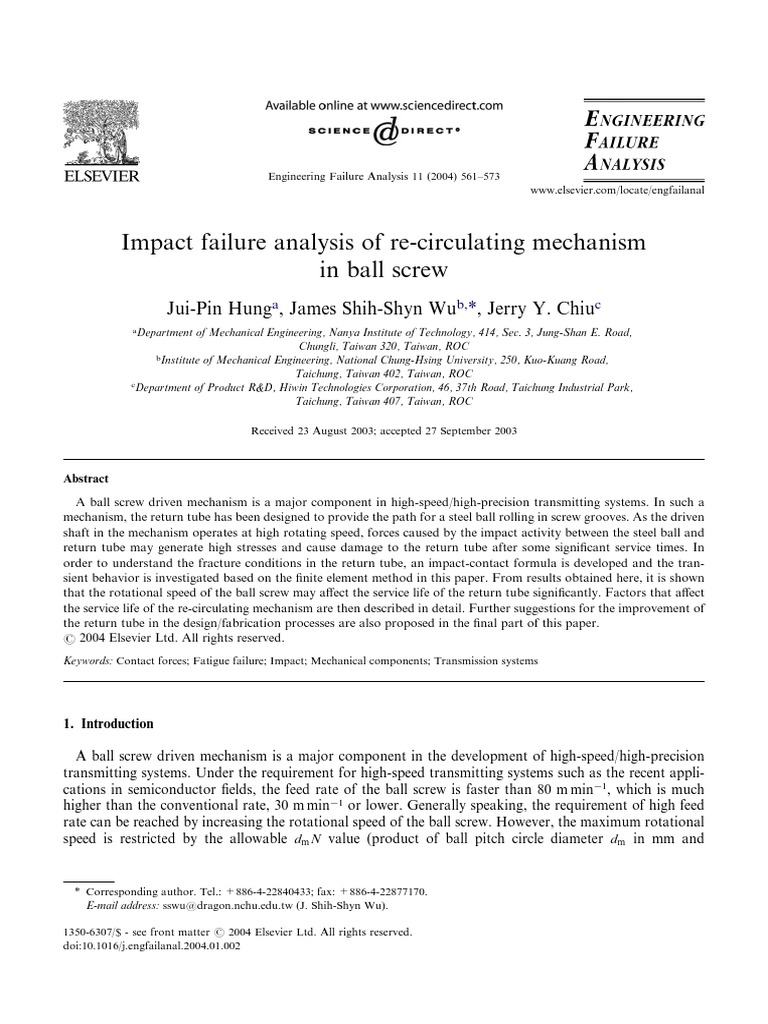 Impact Failure Analysis of Re-Circulating Mechanism in Ball Screw | PDF ...