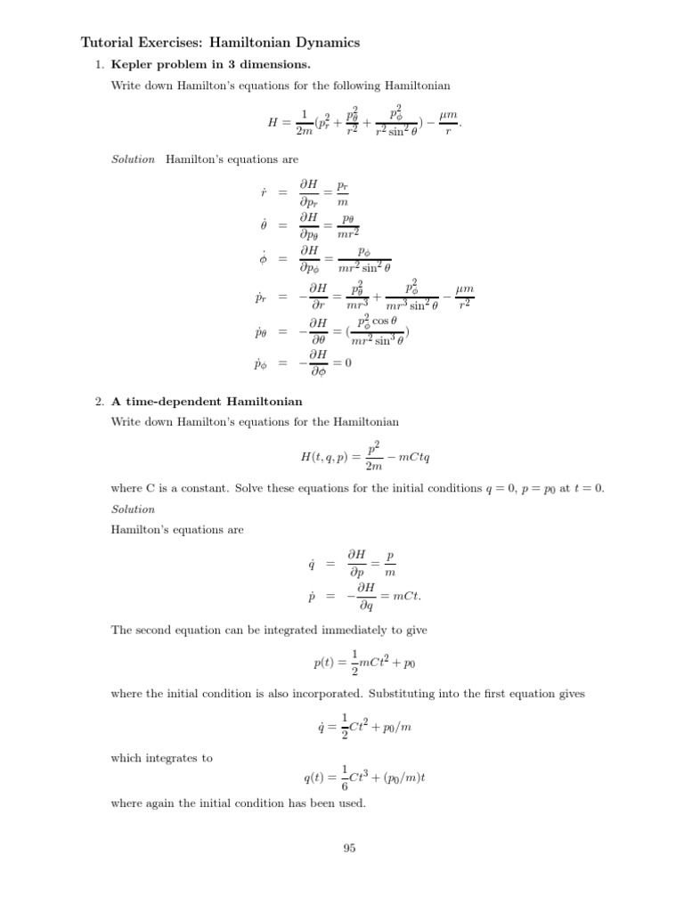 SolutionsTute6.pdf | Hamiltonian Mechanics | Equations
