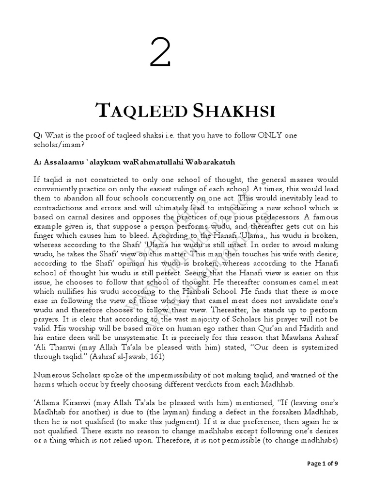 Taqleed Shakhsi | PDF