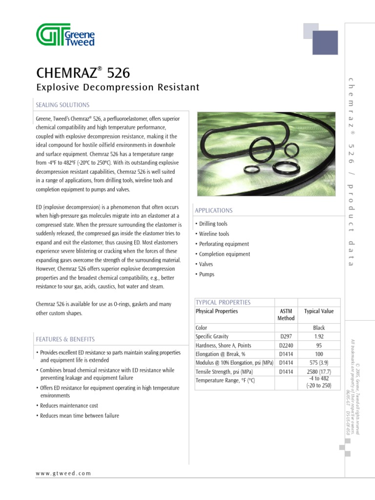 Chemraz 526: Explosive Decompression Resistant | PDF | Gases | Pressure
