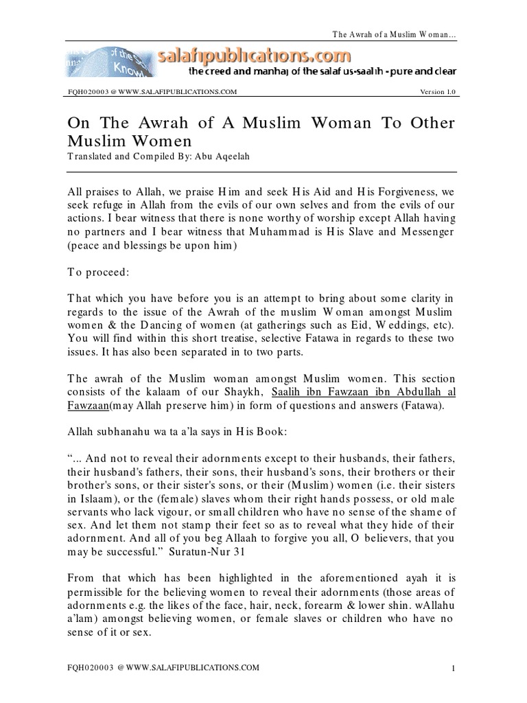 On The Awrah of A Muslim Women To Other Muslim Wpmen (Salafipub) | PDF