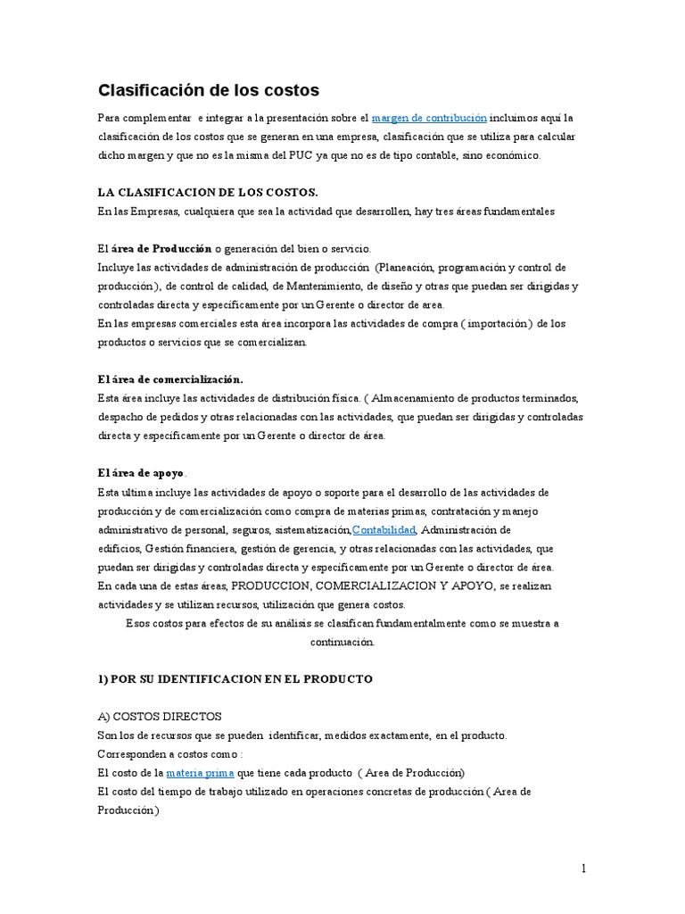 Clasificación de Los Costos | PDF | Costo | Contabilidad