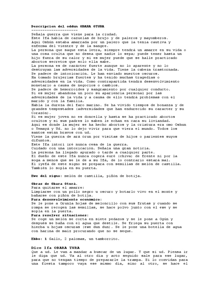 Descripcion Del Oddun OBARA OTURA | Religión y creencia