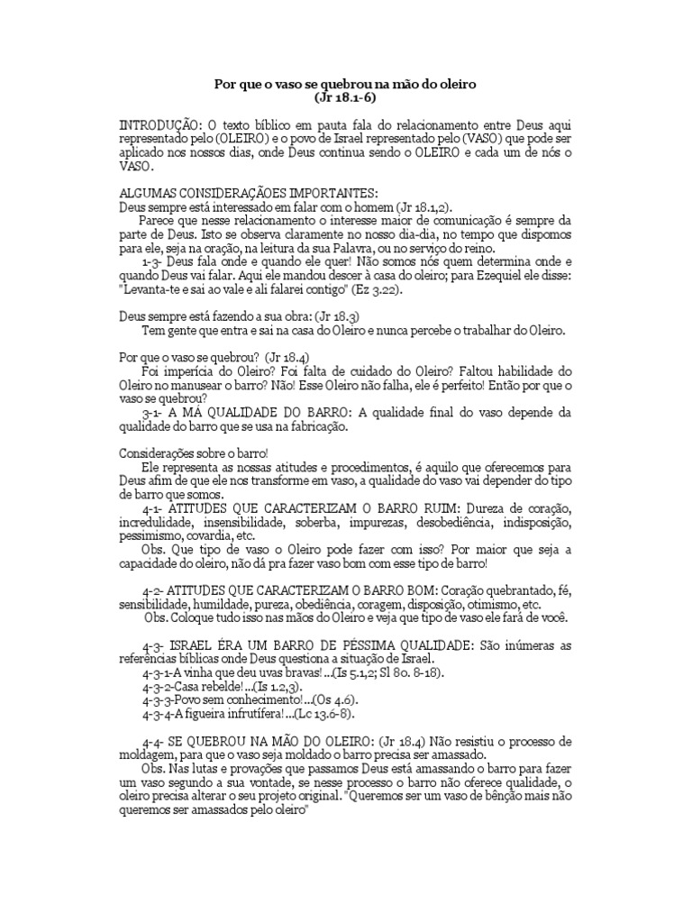 Vaso Na Mão Do Oleiro Pdf Deus Textos Religiosos