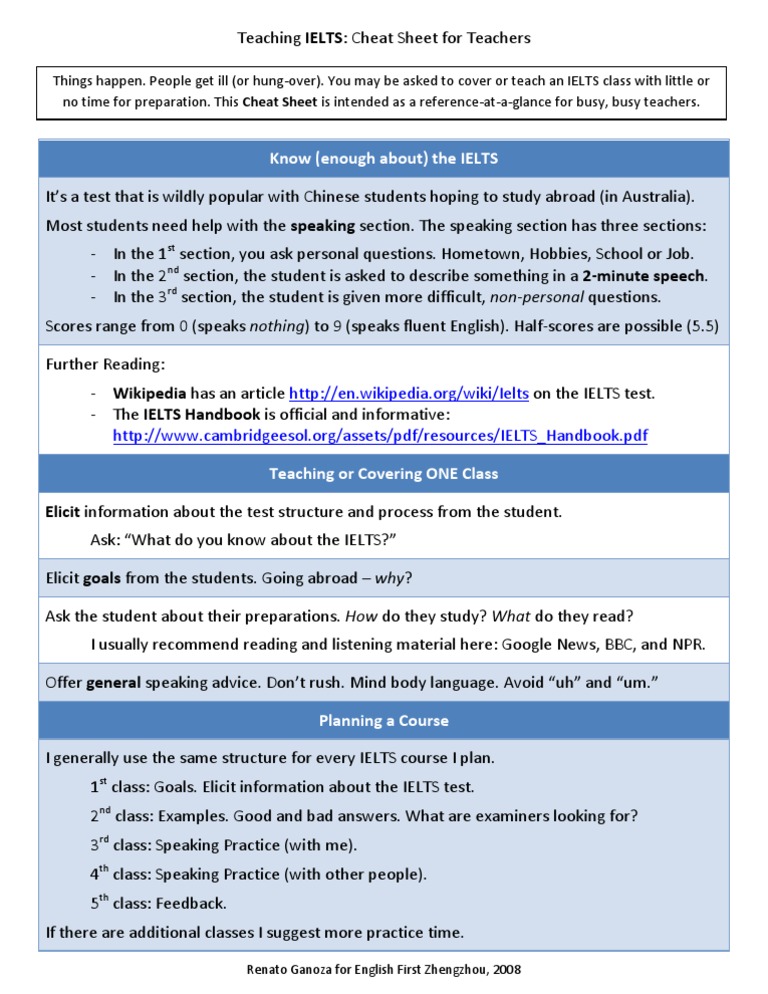 IELTS "Cheat Sheet" for Teachers | International English Language ...