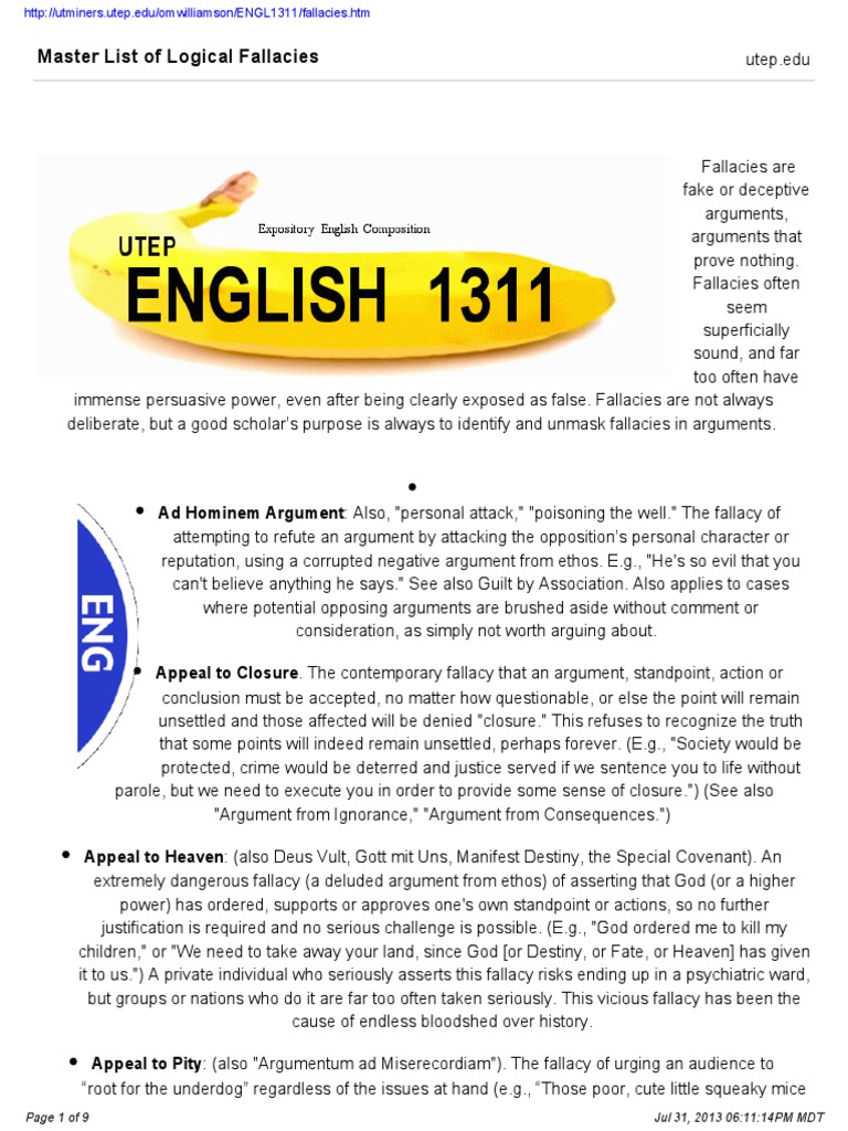 Master List of Logical Fallacies | PDF | Argument | Fallacy