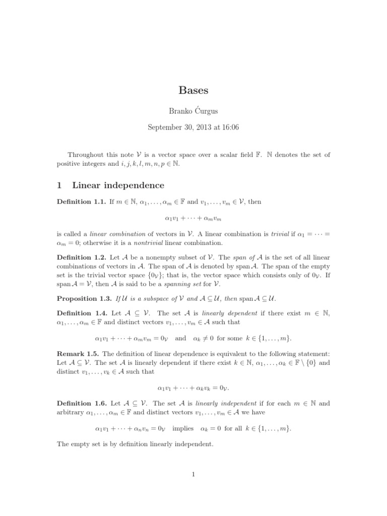Bases 2013 | PDF | Basis (Linear Algebra) | Theorem
