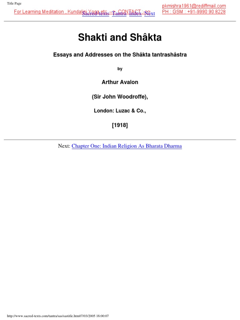 Arthur Avalon - Shakta and Shakti | PDF | Brahman | Tantra