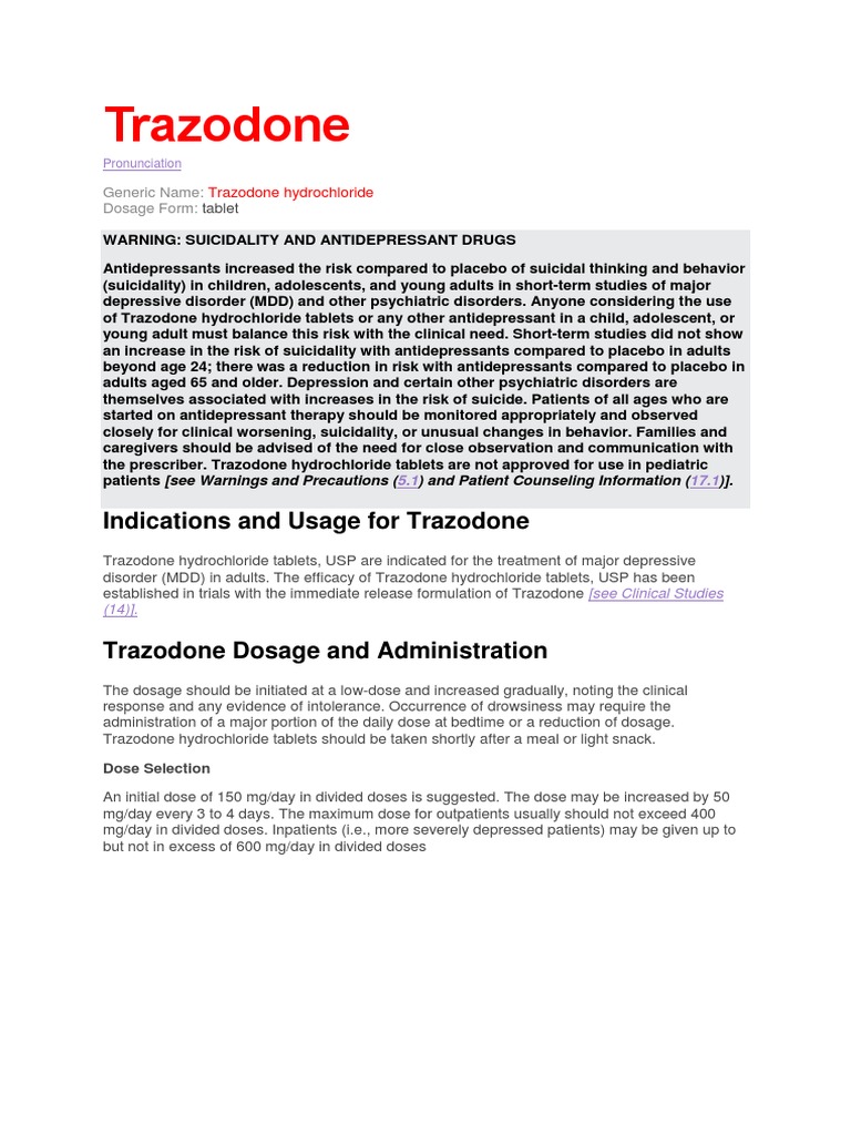 Trazodone | PDF | Antidepressant | Major Depressive Disorder