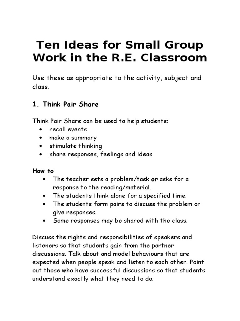 Ten Ideas For Small Group Work in The R.E. Classroom Booklet | PDF ...