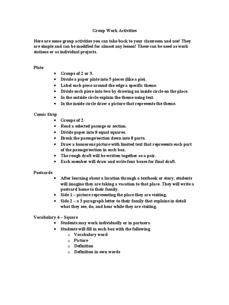Group Work Activities | PDF