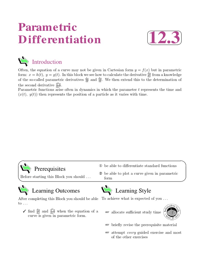 Parametric Differentiation | PDF | Equations | Derivative