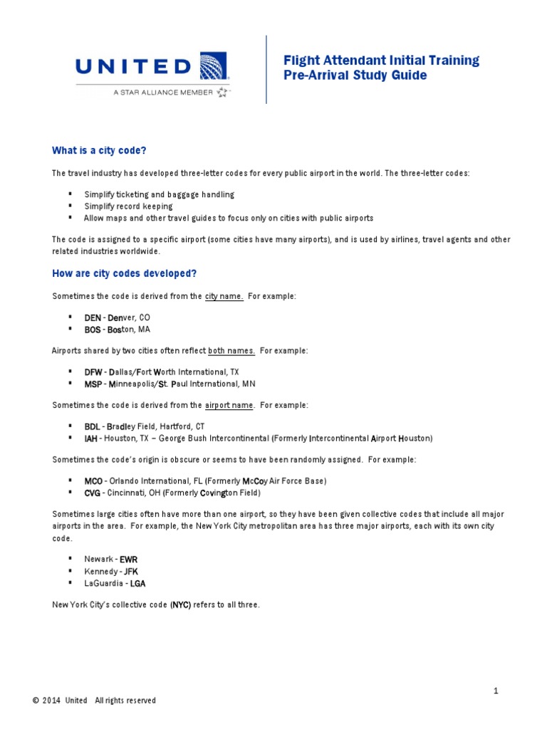 Pre Arrival Study Guide | PDF | United Airlines | Flight Attendant