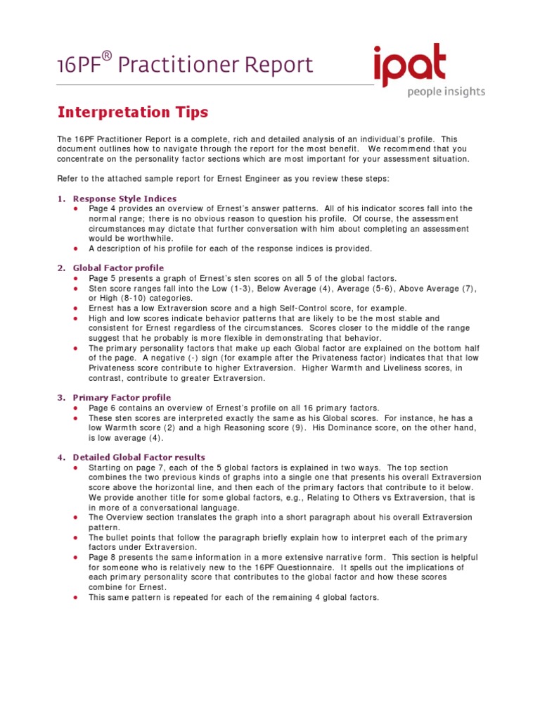 16PF Practitioner Report Interpretation Tips | Extraversion And Introversion | Social Psychology