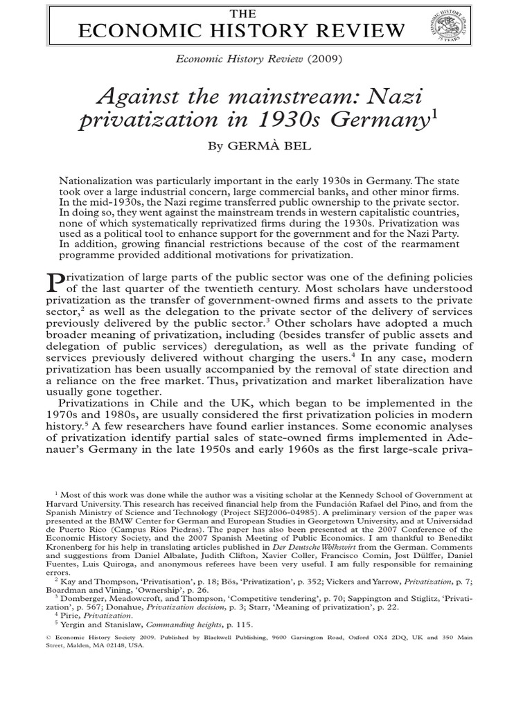 Nazi Privatization in 1930 Germany - EHR | PDF