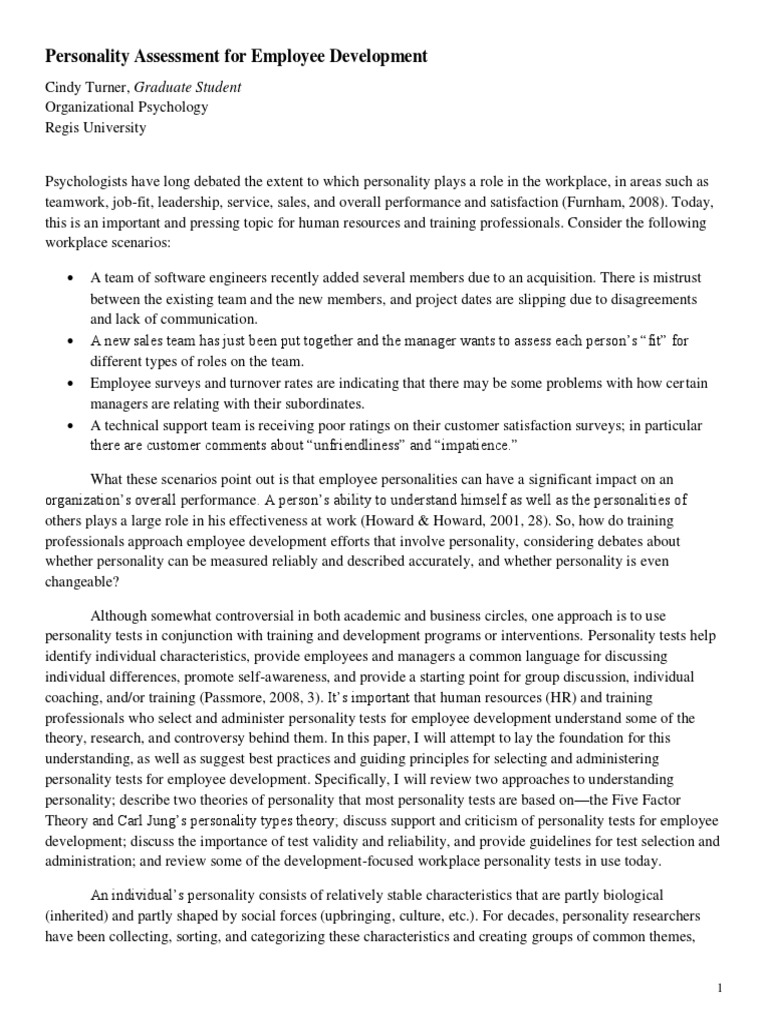 Assessing Personality for Employee Development: Understanding Theories ...
