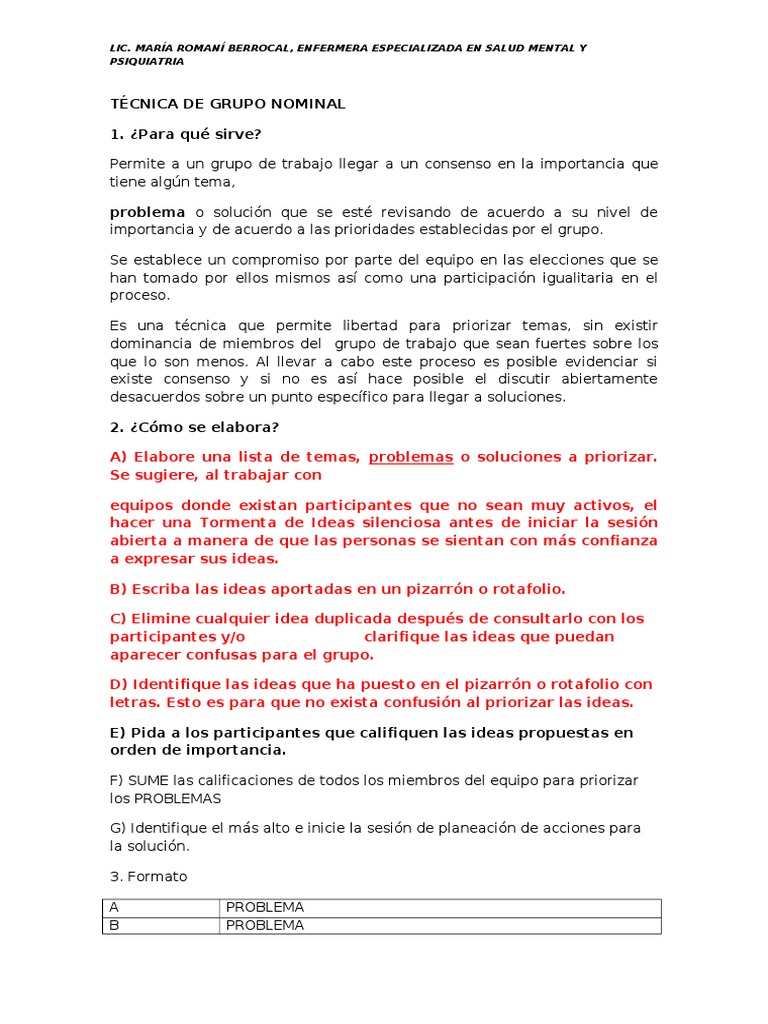 Técnica de Grupo Nominal | PDF | Conceptos psicologicos | Cognición