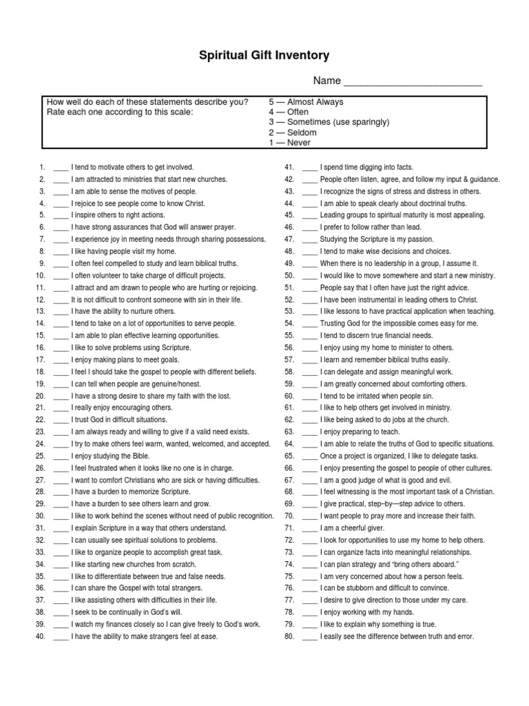 Spiritual Gift Inventory: Discover Your Gifts | PDF | Acts Of The ...