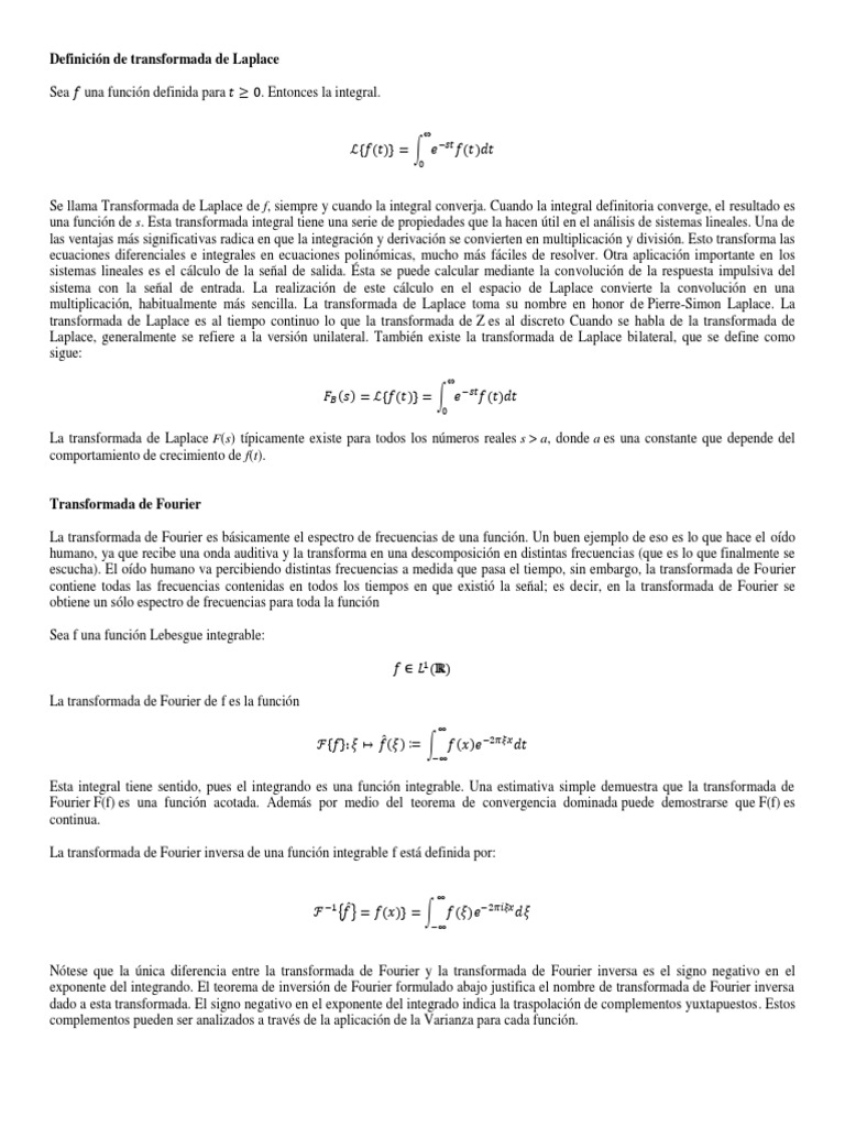 Definición de Transformada de Laplace | PDF | Transformada discreta de ...