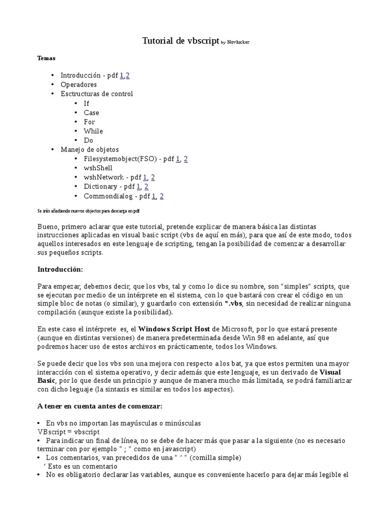 Tutorial de Vbscript | PDF