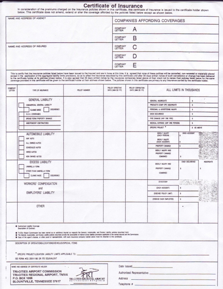 Certificate of Insurance | PDF | Service Industries | Institutional ...