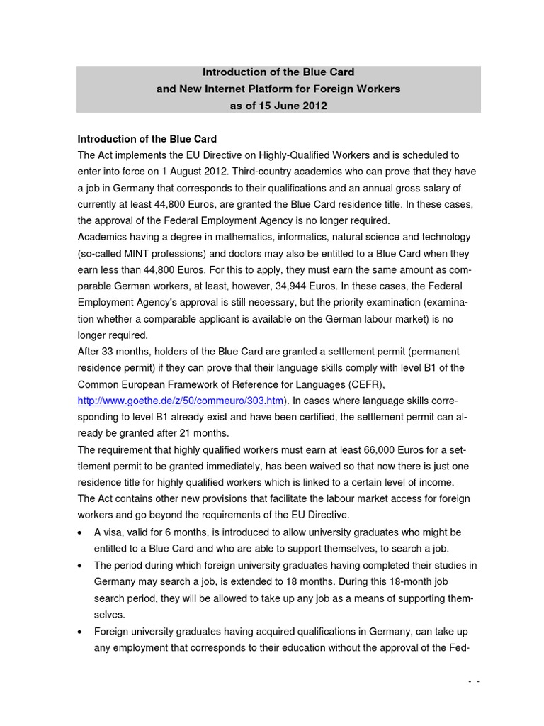 Bluecard Info | PDF | Permanent Residence (United States) | Employment