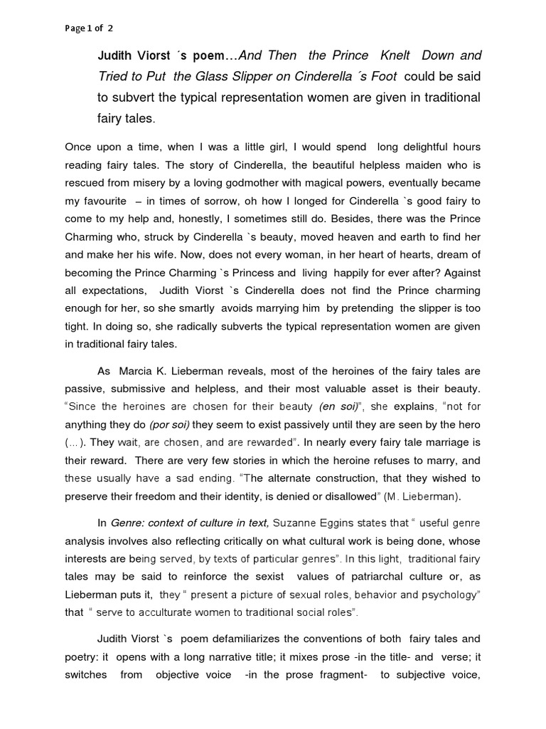 Judith Viorst S Poem | PDF | Fairy Tales | Cinderella