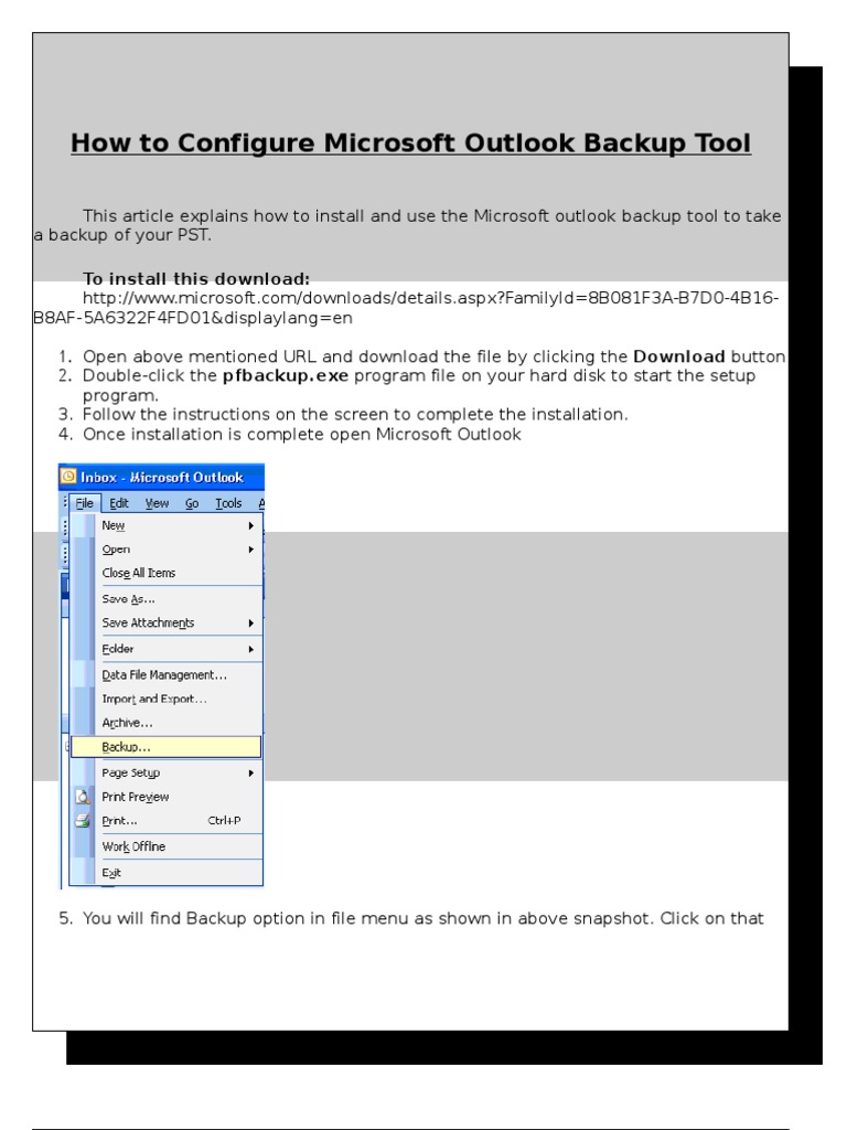 Outlook Backup Setup Guide | PDF | Computers