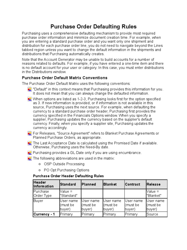 Purchase Order Defaulting Rules | PDF | Option (Finance) | Service Industries