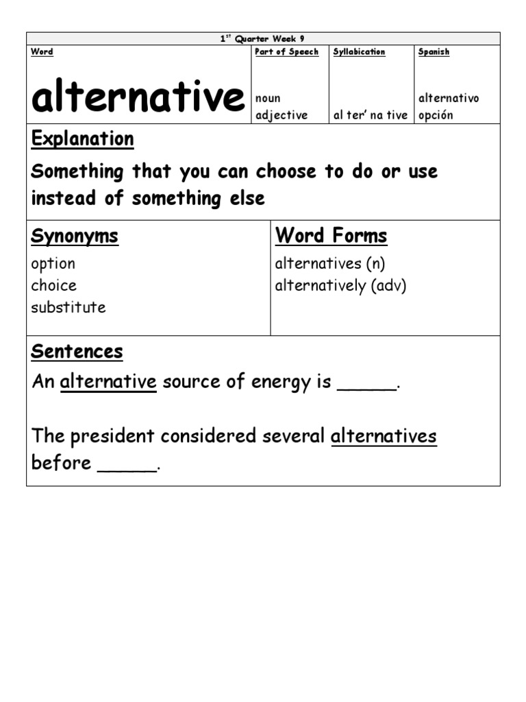 Alternative: Definition & Usage Guide | PDF | Language Arts & Discipline