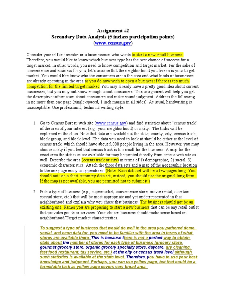 Assignment #2 Secondary Data Analysis (5 Inclass Participation Points) | PDF | Census | Retail