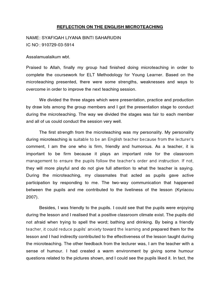 Reflection On The English Microteaching | PDF | Humour | Teachers