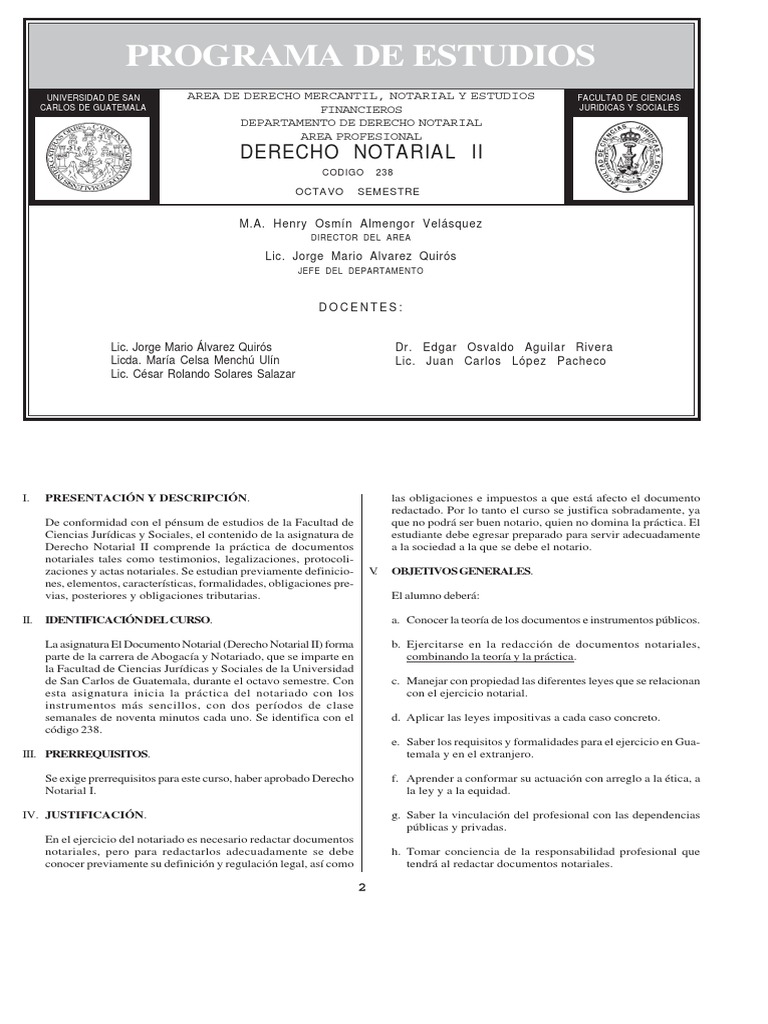 Programa de Derecho Notarial II USAC | PDF | Información del gobierno | Gobierno