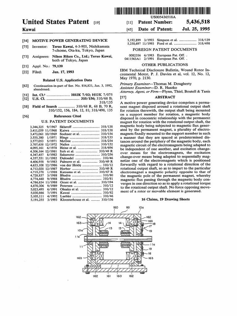 Patent US5436518 - Motive Power Generating Device - Google Patents ...
