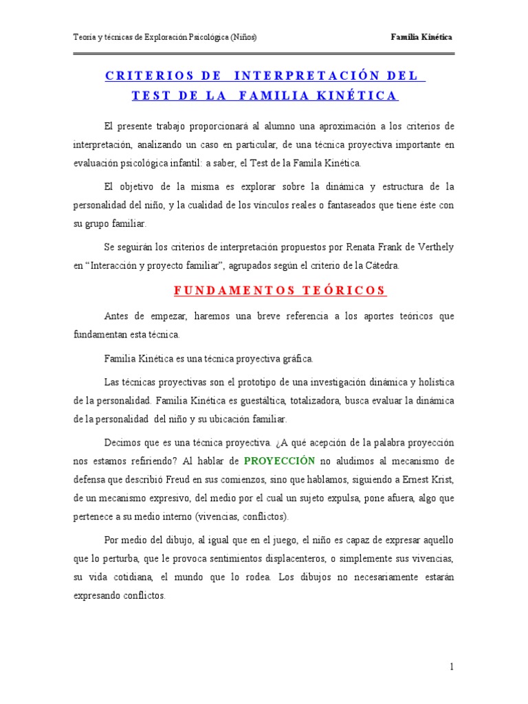 Criterios de Interpretacion. Familia Kinetica | PDF | Sicología | Adultos