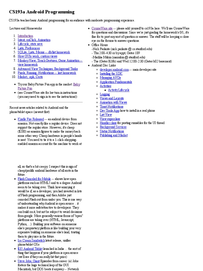 CS193a Android Programming | PDF | Adobe Flash | Android (Operating System)