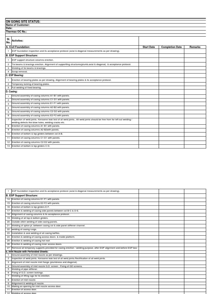 Mechanical Completion Inspection Checklist | PDF | Column | Pipe (Fluid ...