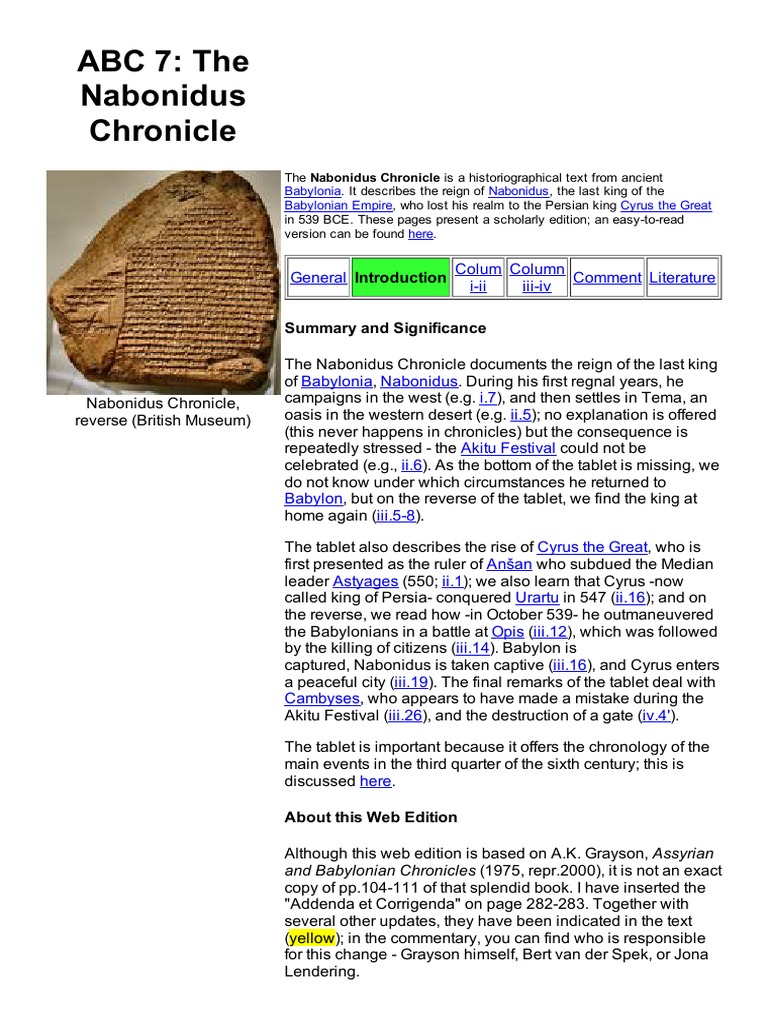 The Nabonidus Chronicle | Cyrus The Great | Europe Travel