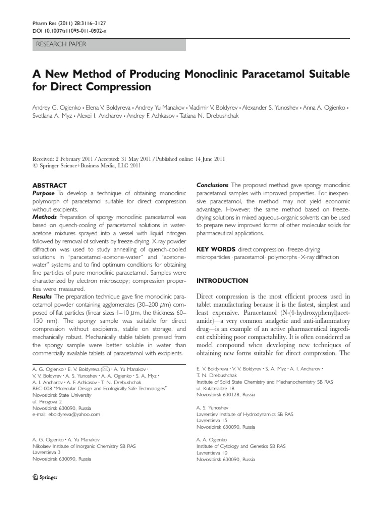 A New Method of Producing Monoclinic Paracetamol Suitable For Direct ...