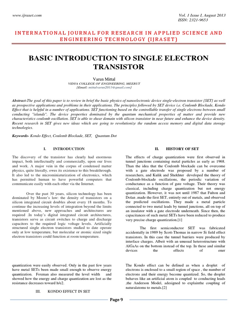 Basic Introduction To Single Electron Transistor | PDF | Condensed ...