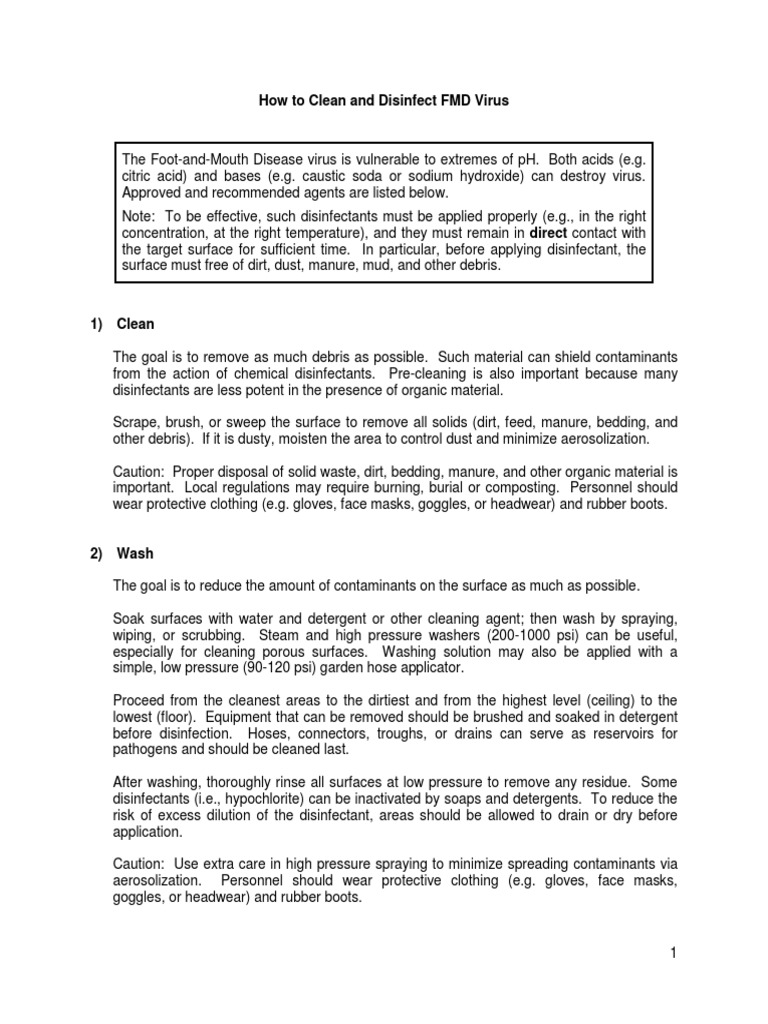 How To Clean and Disinfect FMD Virus | PDF | Sodium Hydroxide ...