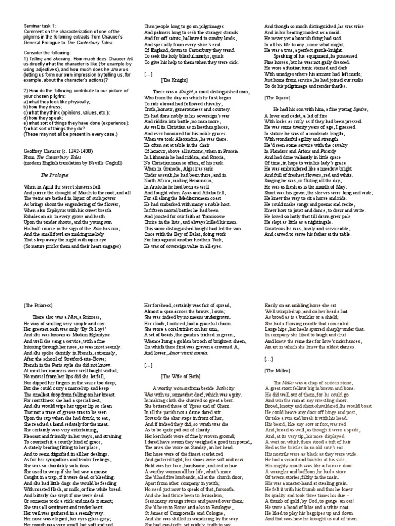 Character Analysis in Chaucer's Prologue | PDF | The Canterbury Tales