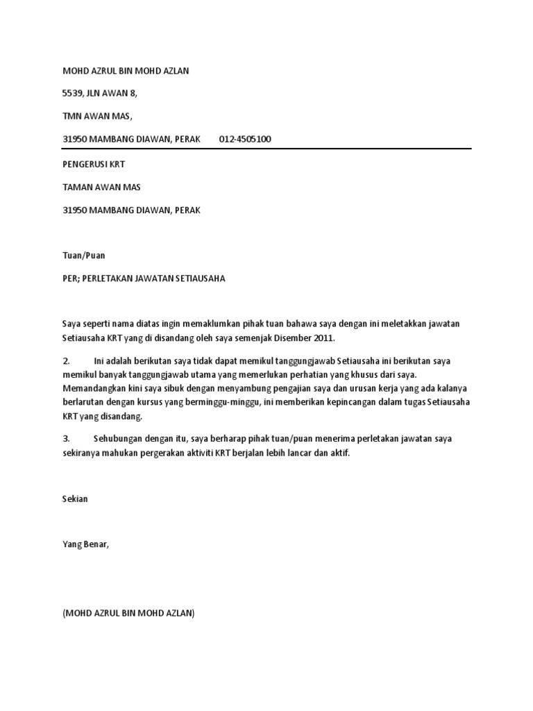Surat Letak JWTN KRT | PDF