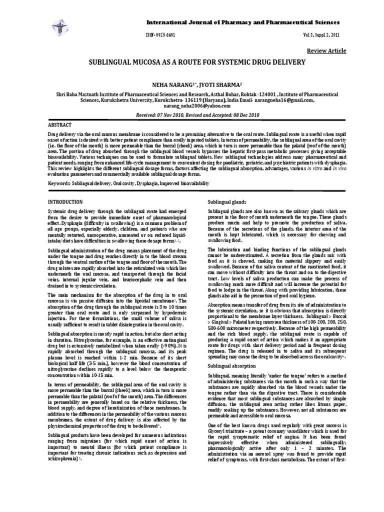 Sublingual Route | PDF | Tablet (Pharmacy) | Pharmaceutical Formulation