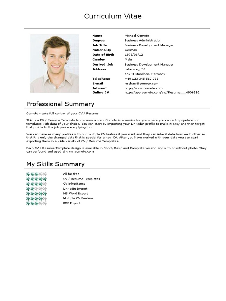 Short CV Template for Job Applications | PDF