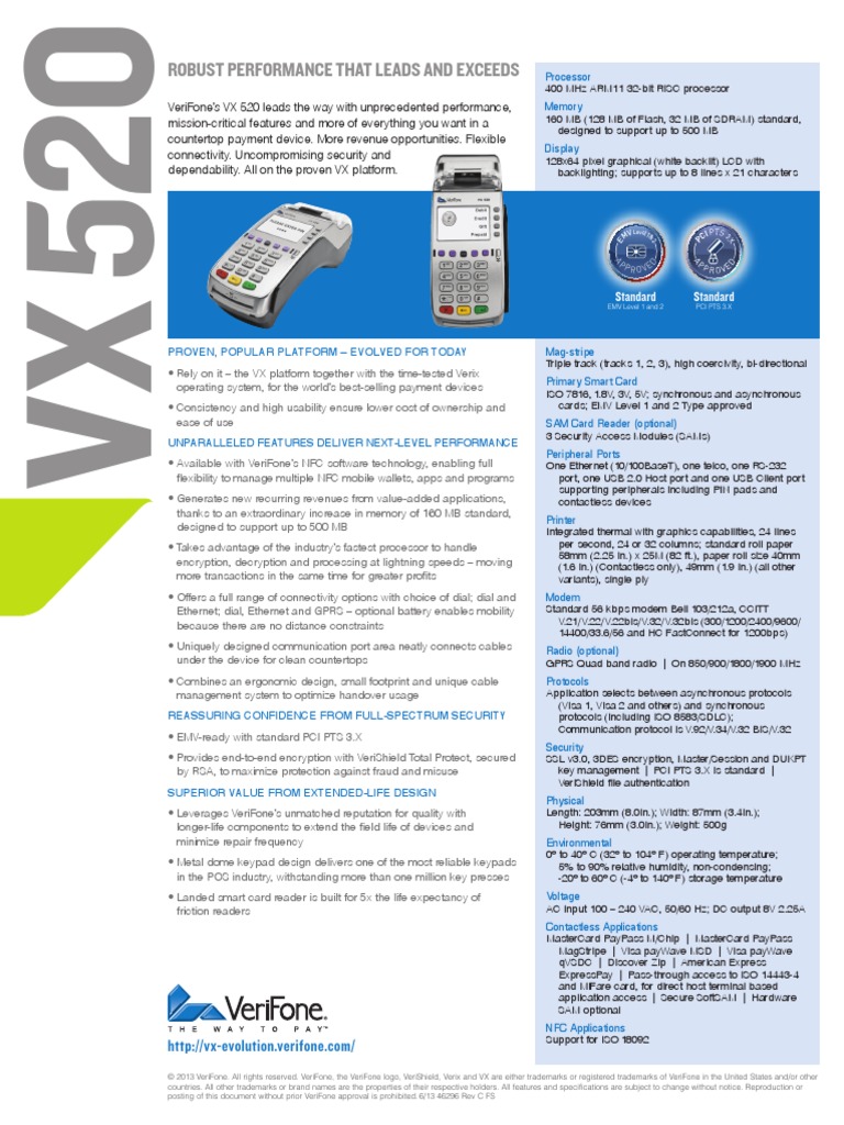 VeriFone VX520 Data Sheet | PDF | Near Field Communication | Computer ...