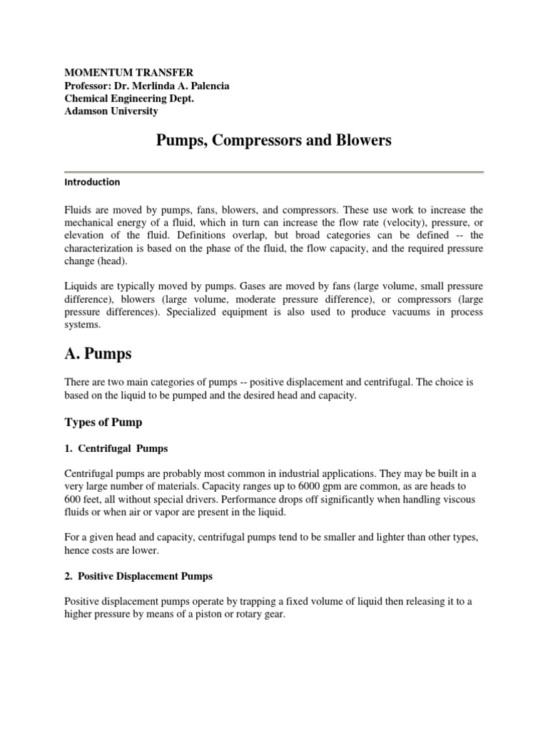 PUMPS CompressorsLecture Notes | PDF | Gas Compressor | Pump