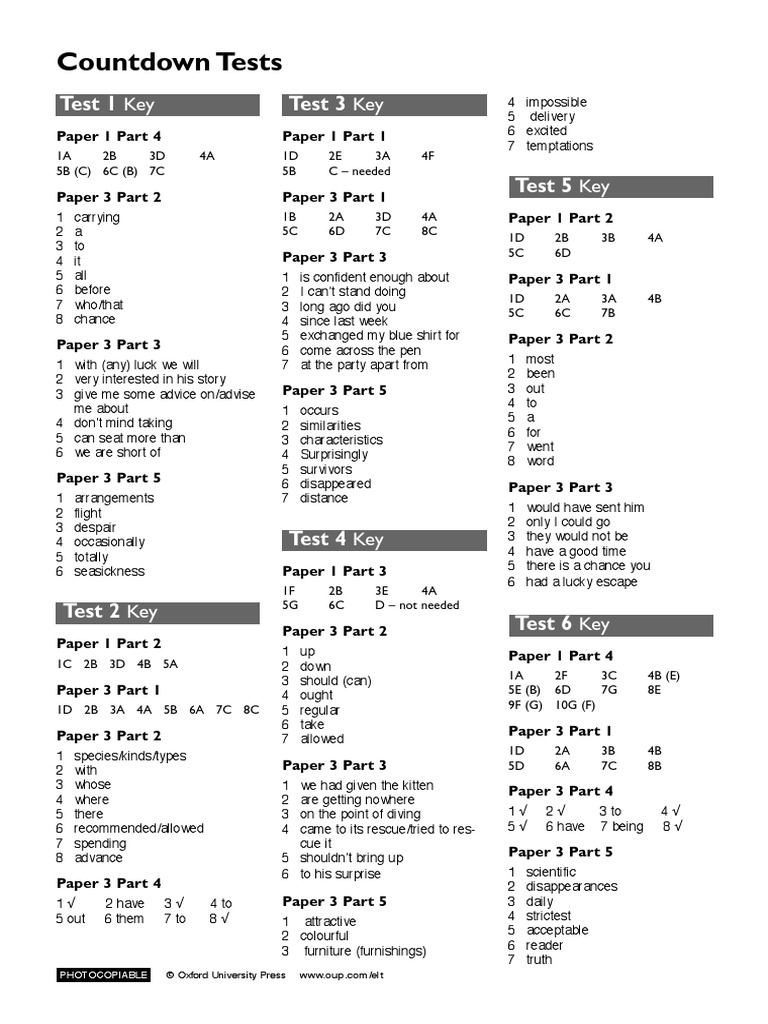 Exams Countdown Test Key | PDF