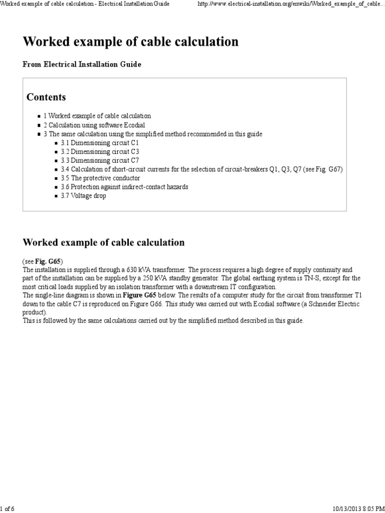 Example of Cable Calculation | PDF | Transformer | Cable