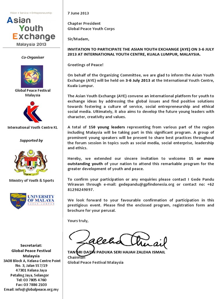 Invitation to Asian Youth Exchange 2013 | PDF | Career & Growth